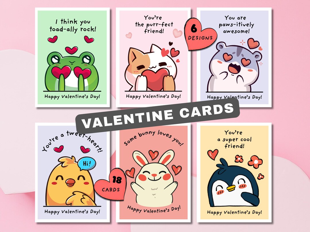 Cute Animal Valentine Cards Printable, Classroom Valentines, Kids ...
