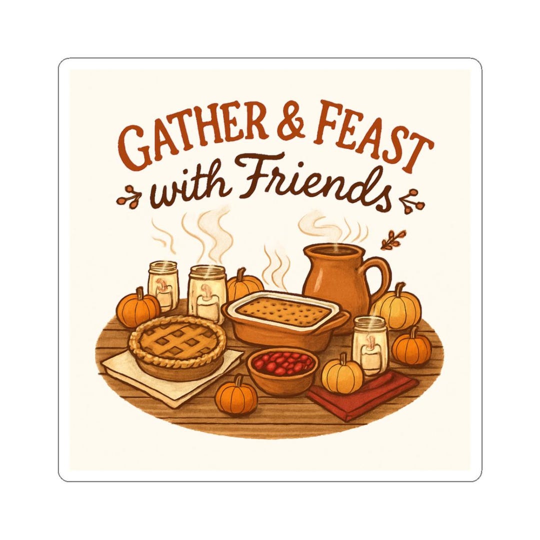Gather & Feast With Friends Kiss-cut Sticker | Thanksgiving Harvest - Etsy