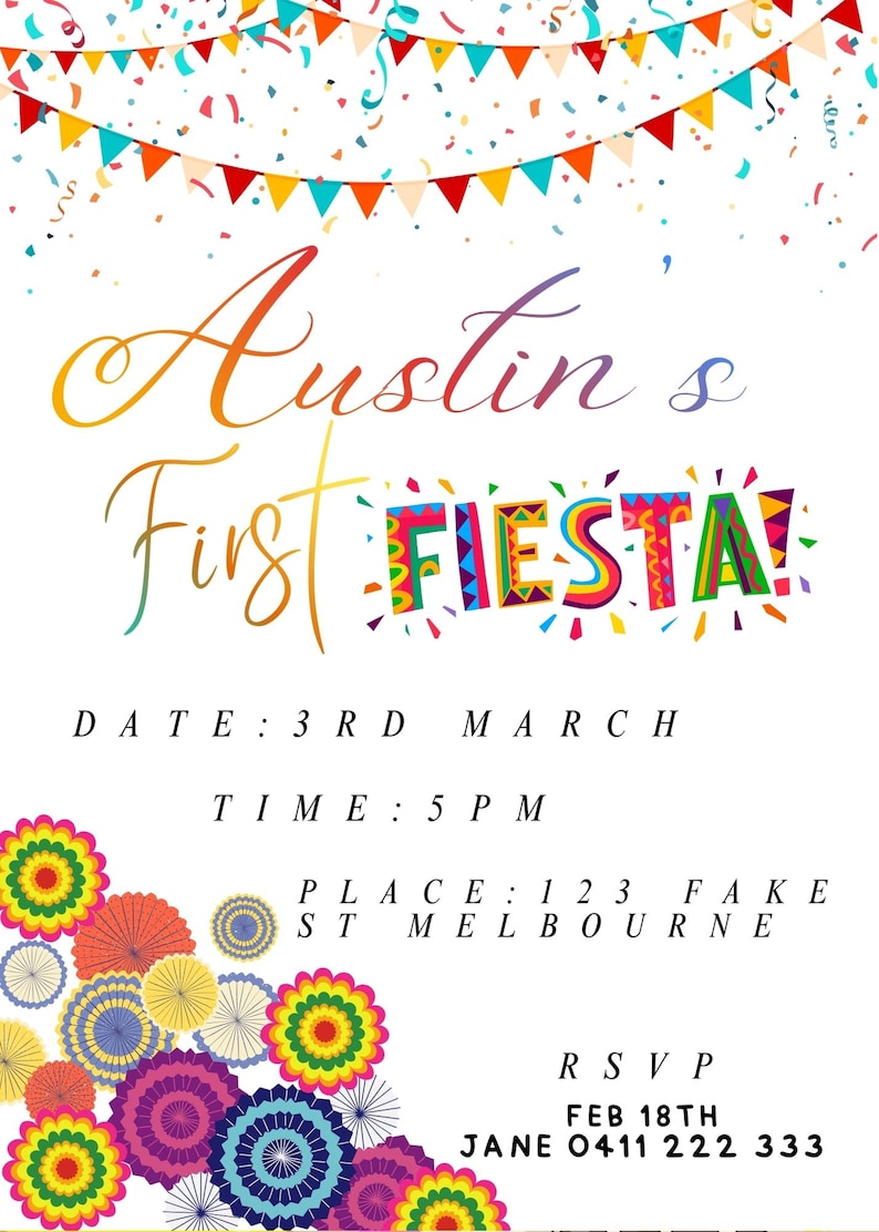 First Fiesta Birthday Invitation | Personalized Digital Invite - Etsy