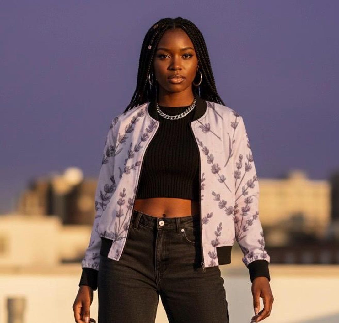 Lavender Floral Bomber Jacket for Women & Men – Light Purple Botanical ...