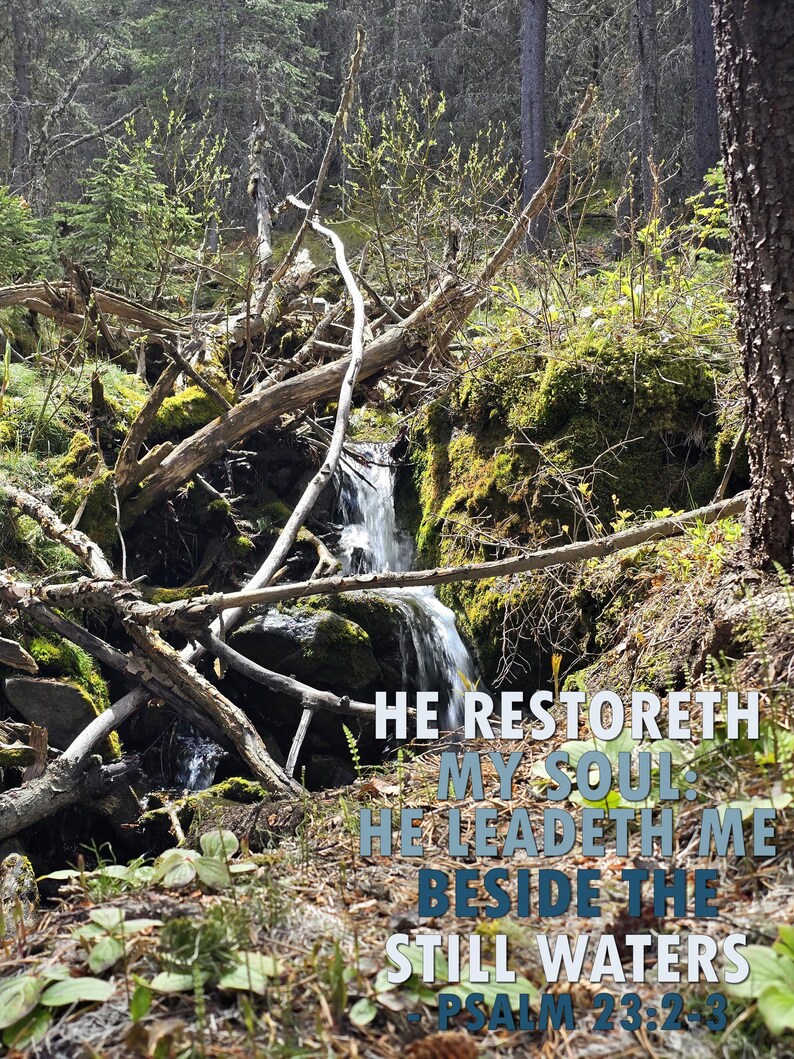 Psalm 23:2 Scripture Print - He Restoreth My Soul Beside the Still ...