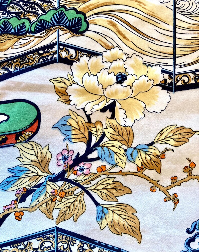 Vintage Jonelle Duracolour Cotton Fabric, Bonsai Crane Print, 4 Yards ...