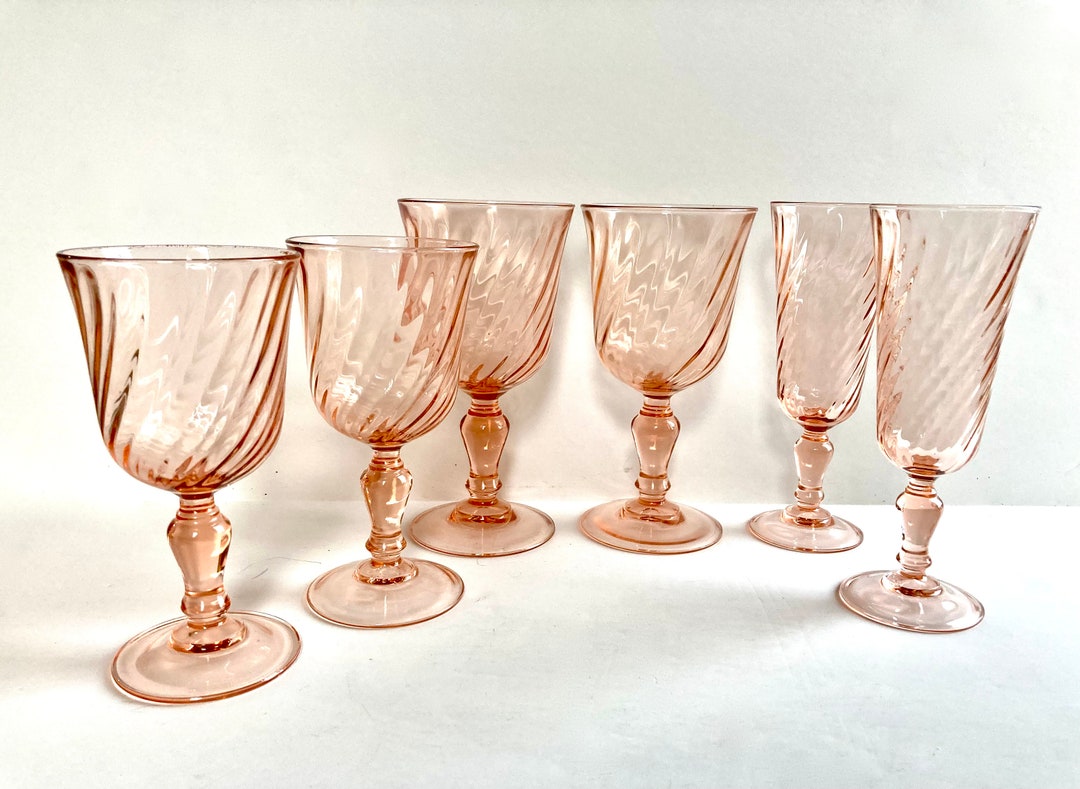 Pink Glassware - Rosaline Pink Swirl Glassware Set of 6 - 2 Water / 2 ...