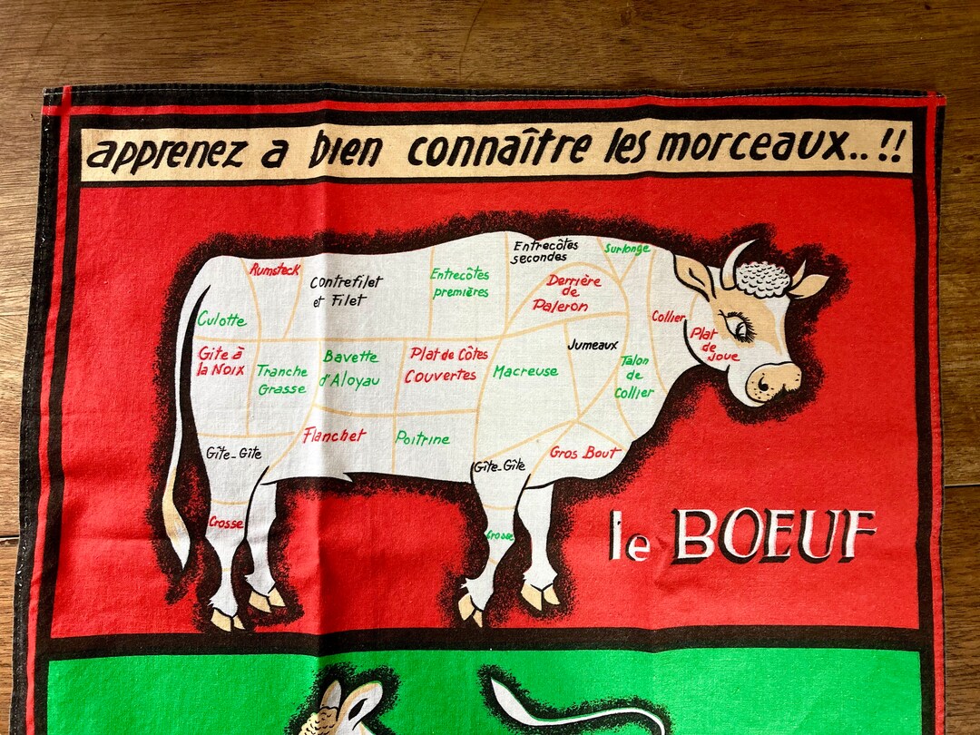 Vintage French Towel Meat Cuts Written in French Guide to Meats in ...