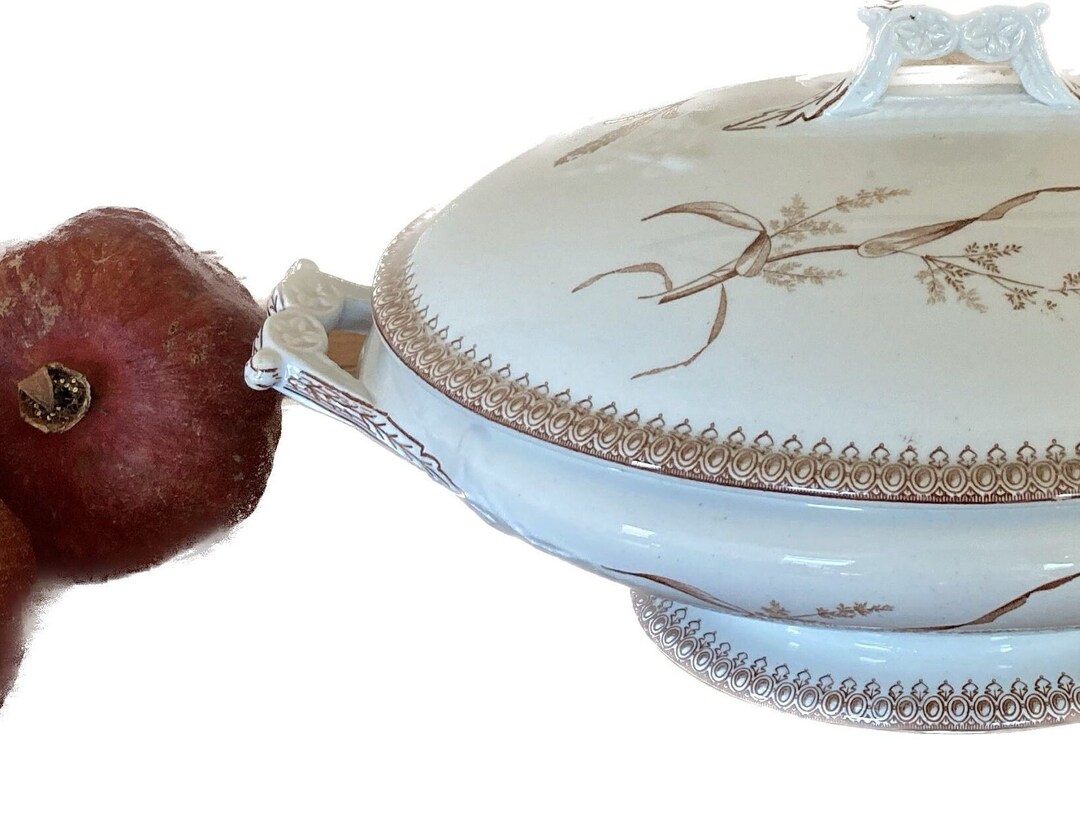 Antique Ironstone Tureen Brown Transferware T & R Boote Summertime Made ...