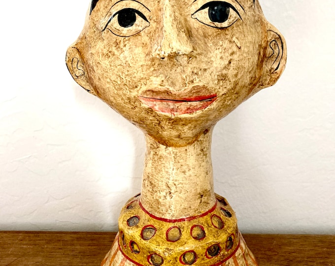Vintage Large Paper Mache Bust -paper Mache Art - Indian Paper Mache ...