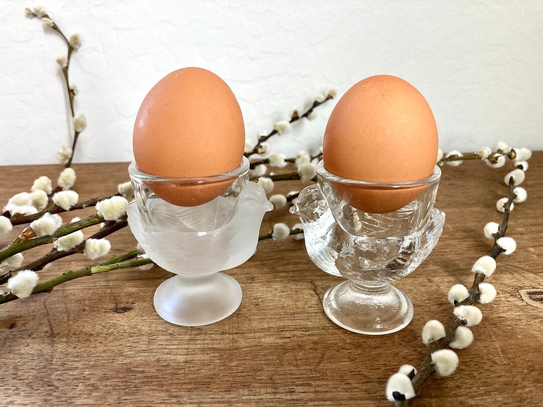 Chicken Egg Cups Clear /frosted Glass- Set of 2 - Made in France - Etsy