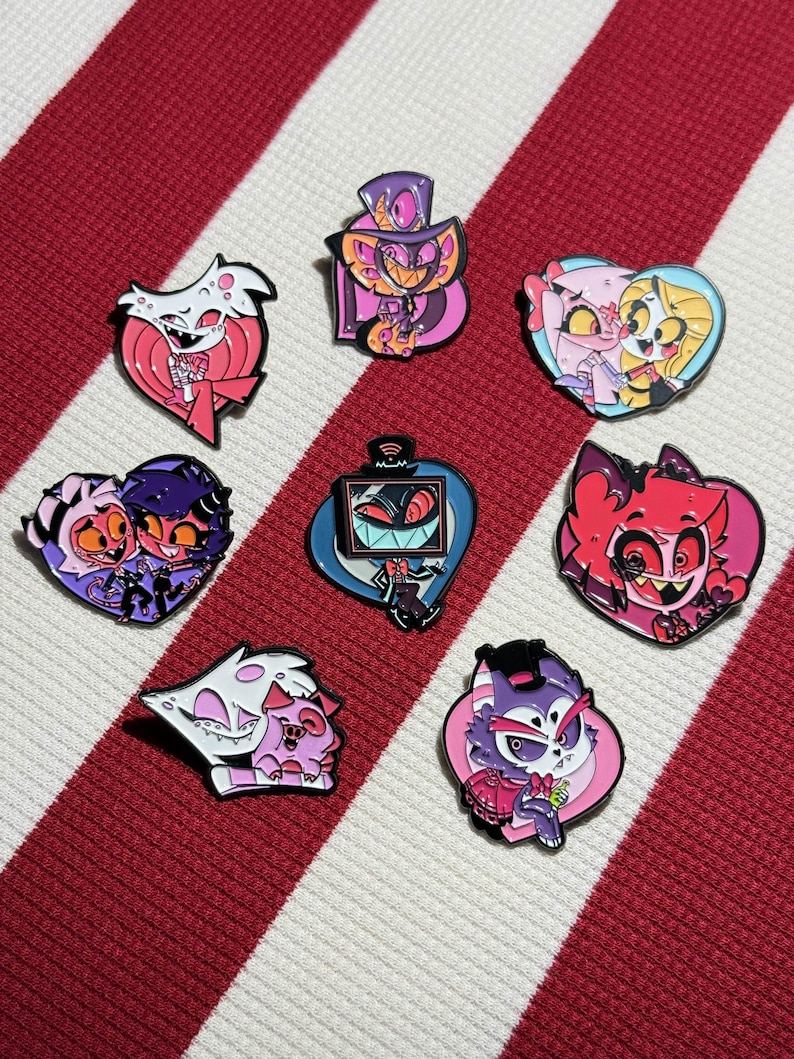 Hazbin Hotel Chibi Enamel Pins (alastor, Vox, Charlie, Angel Dust, Husk ...