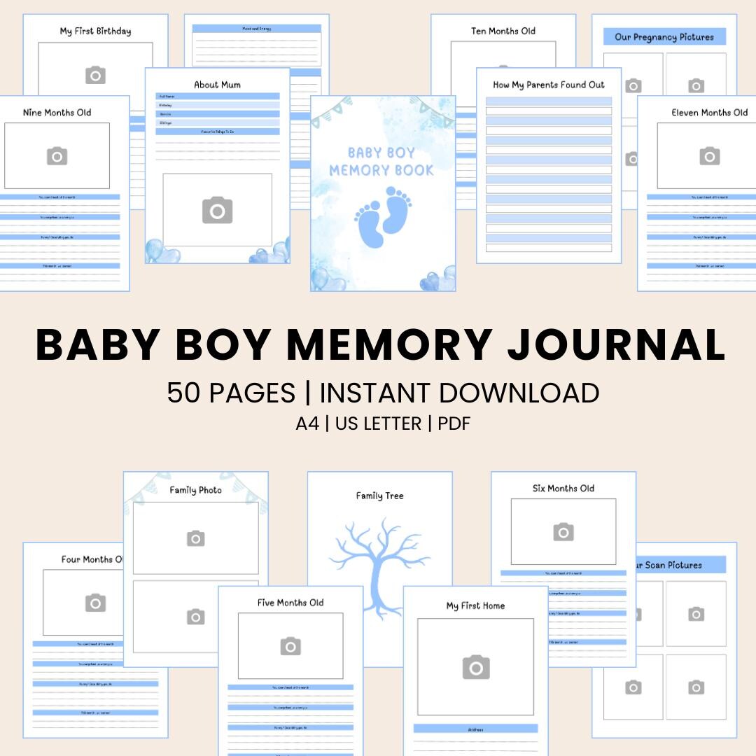 Baby Boy Memory Book Printable | First Year Keepsake Journal | Newborn ...