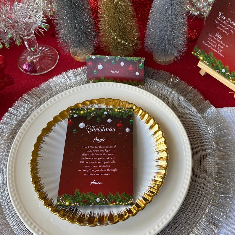 Christmas Dinner Printable Bundle | Holiday Invitation Menu Place Card ...
