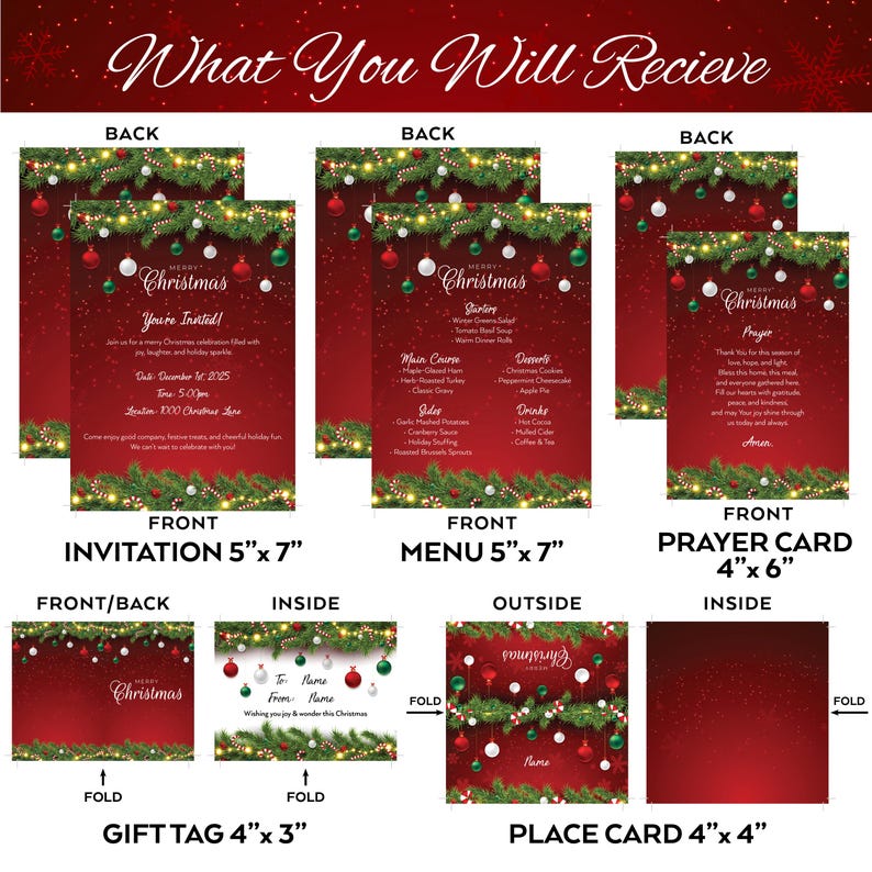 Christmas Dinner Printable Bundle | Holiday Invitation Menu Place Card ...