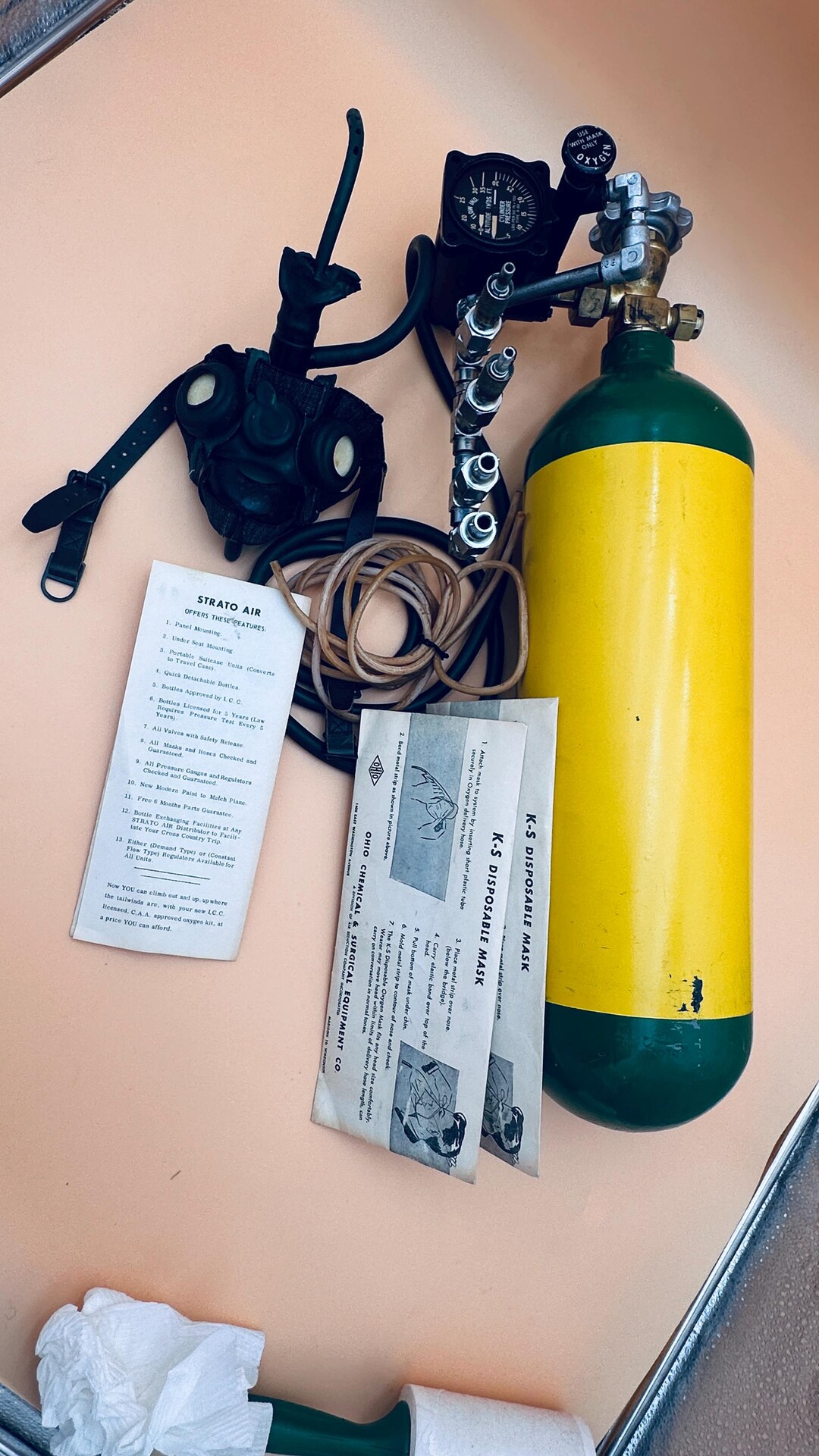 Oxygen Tank Strato Air, Aviation | 1950s | Vintage | W/ Masks - Etsy