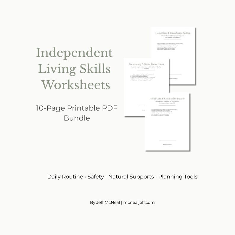 Independent Living Skills Worksheet Bundle | 10 Printable PDF Tools ...