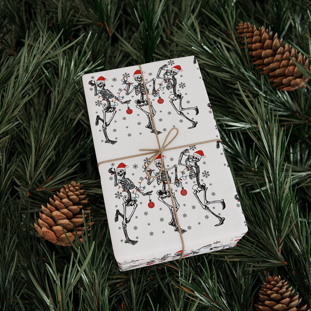 Christmas Dancing Skeletons Wrapping Paper | Halloween Holiday Gift ...
