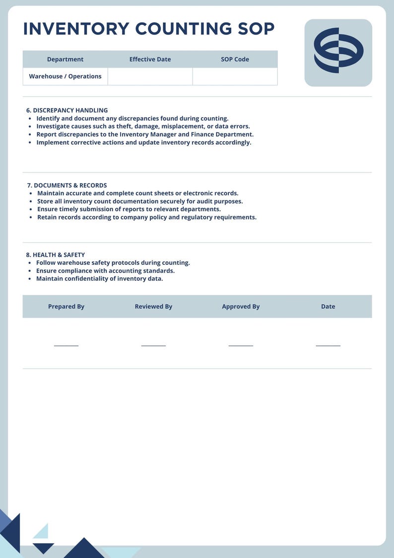 Warehouse SOP Template | Standard Operating Procedure for Business ...