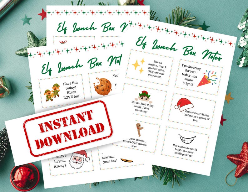 Elf Lunch Box Notes Printable | 24 Kids Lunch Notes | Christmas ...