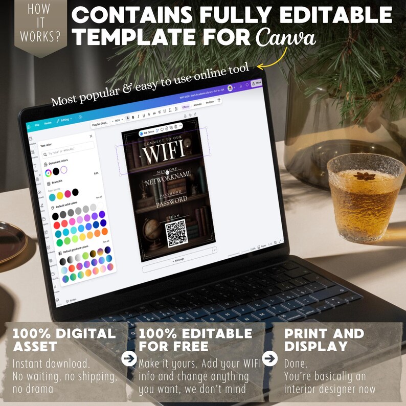 Dark Academia Wifi Password Sign | QR Code Sign | Airbnb Guest Welcome ...