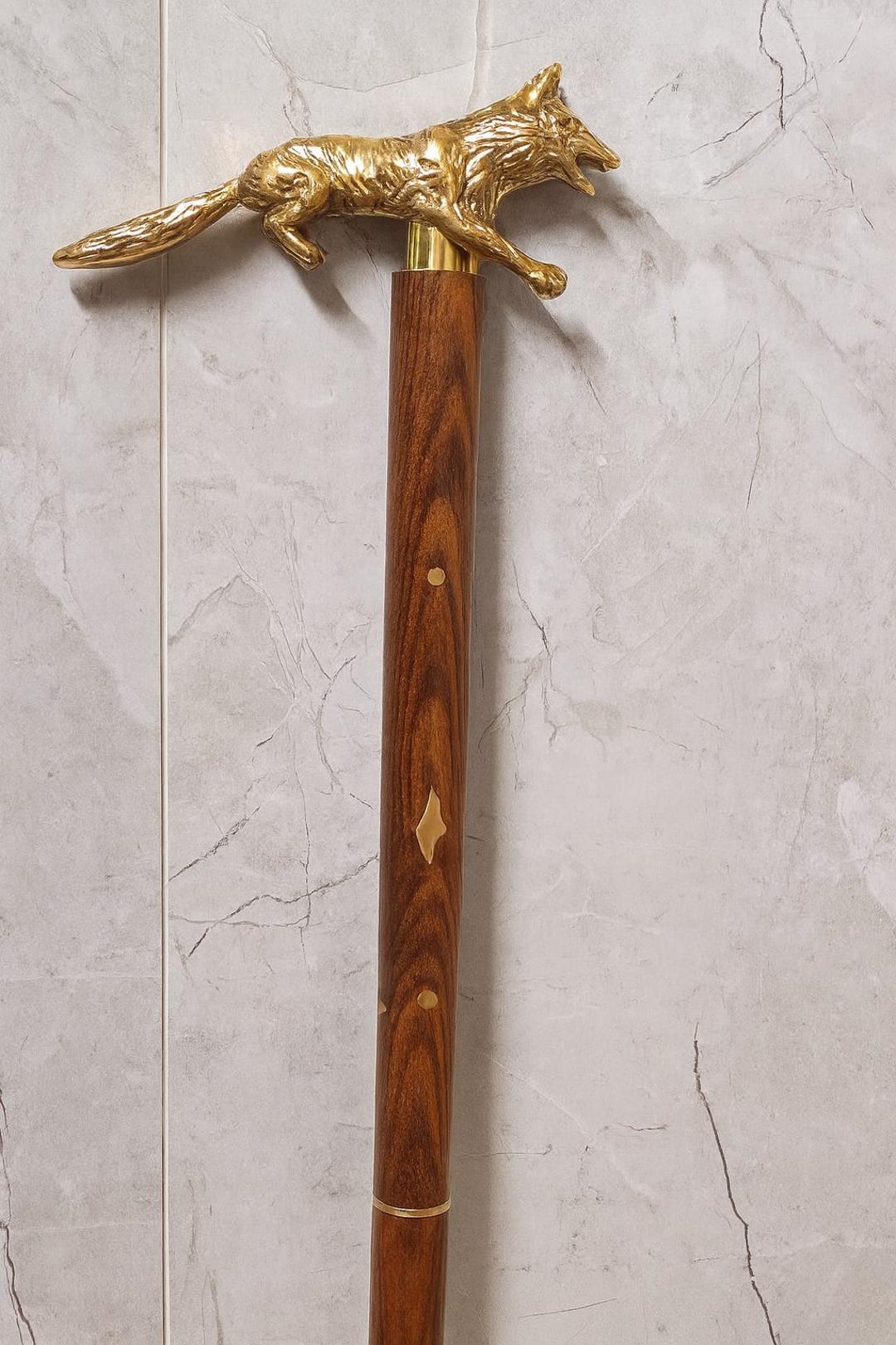Brass Fox Head Walking Cane - Handmade Rosewood Walking Stick - Etsy