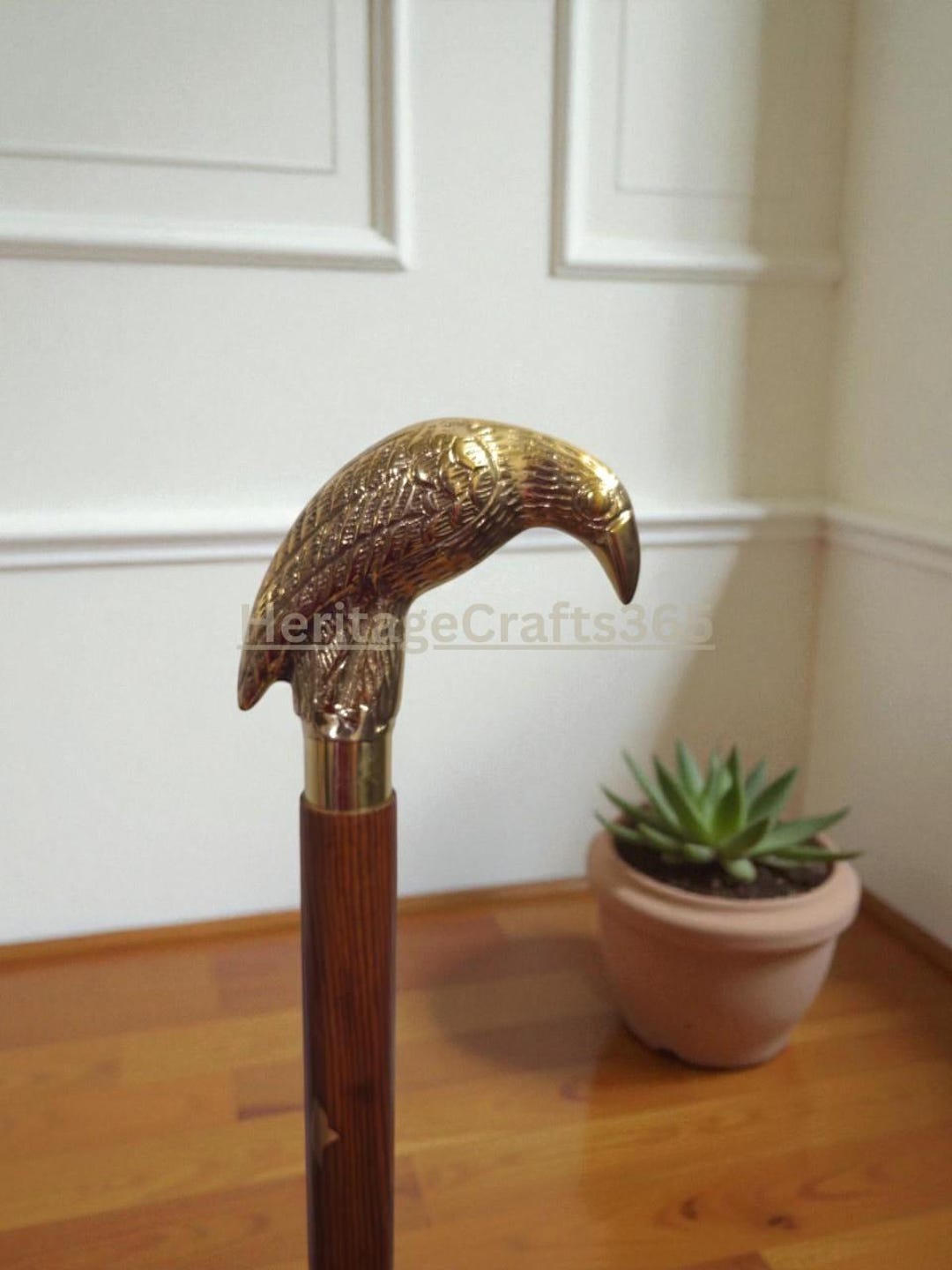 Handmade Brass Raven Walking Stick – Teak Wood Cane With Intricate ...