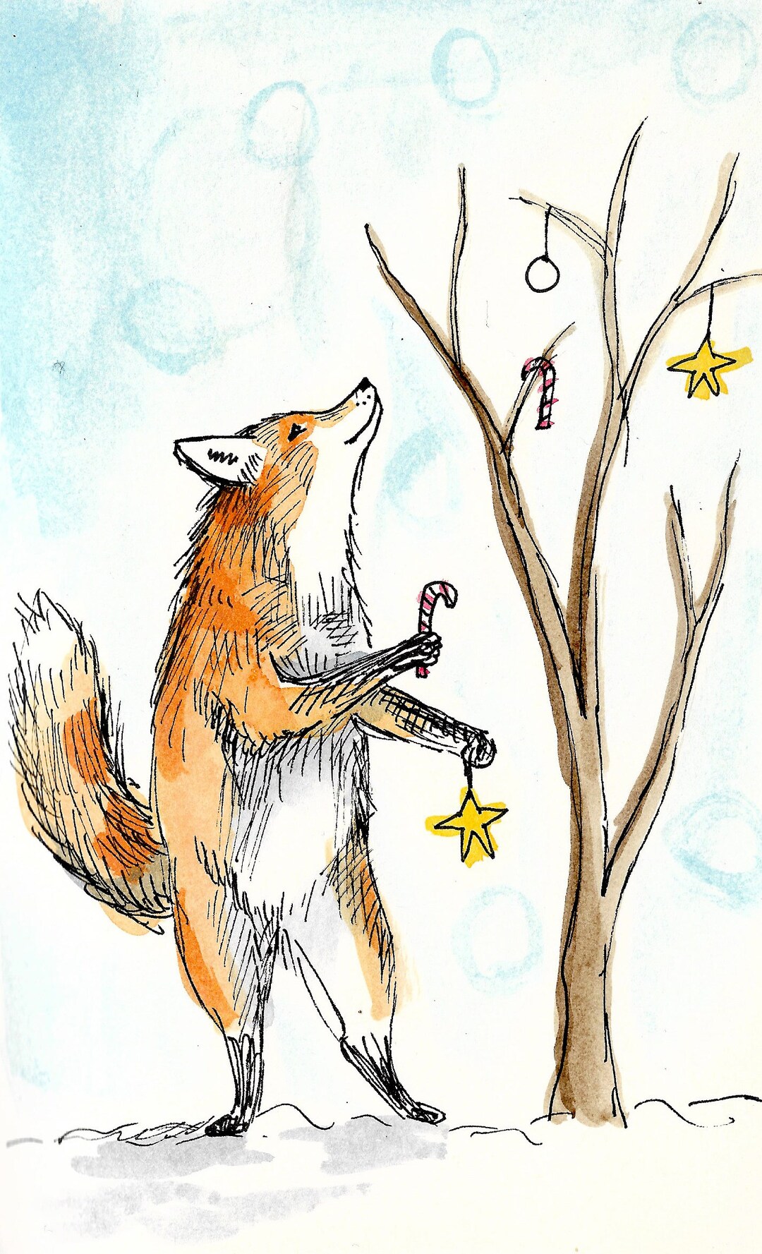 Christmas Tree Fox Greeting Card - Etsy