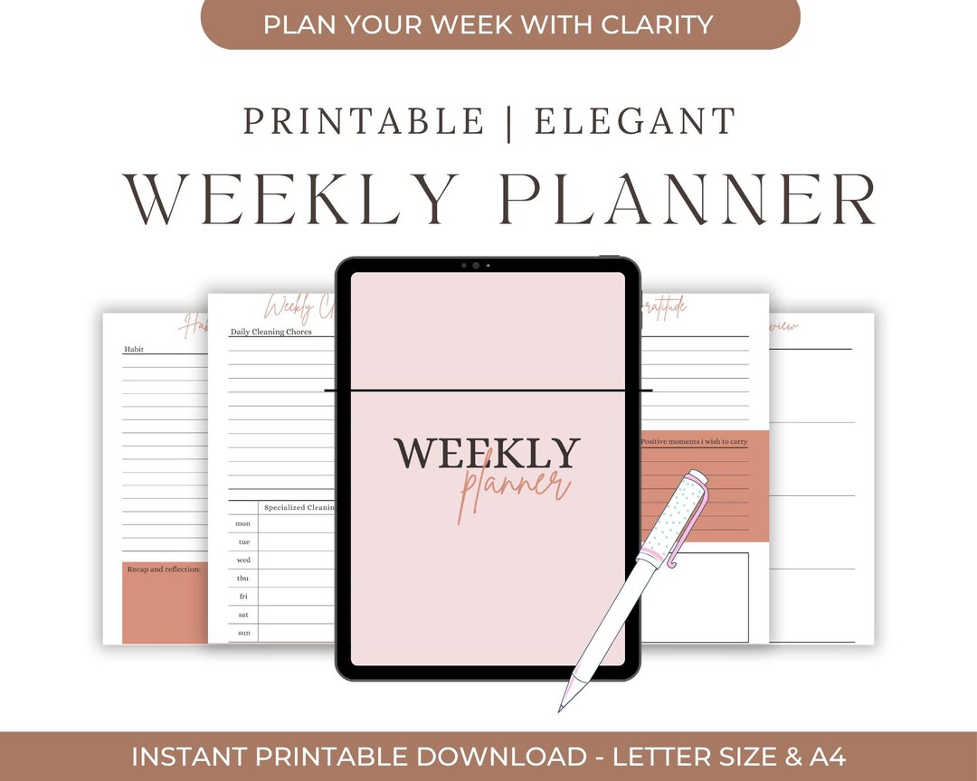 Elegant Weekly Planner Template | Minimalist Weekly Schedule ...