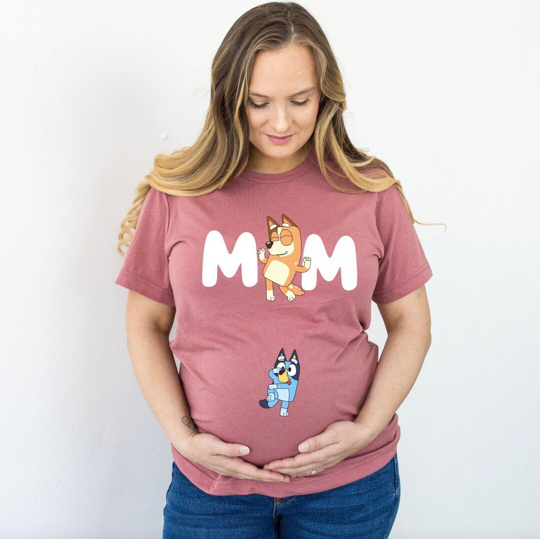 Bluey Pregnant Mom Thisrt Cute Bingo on Belly Shirt Pregnancy Reveal ...