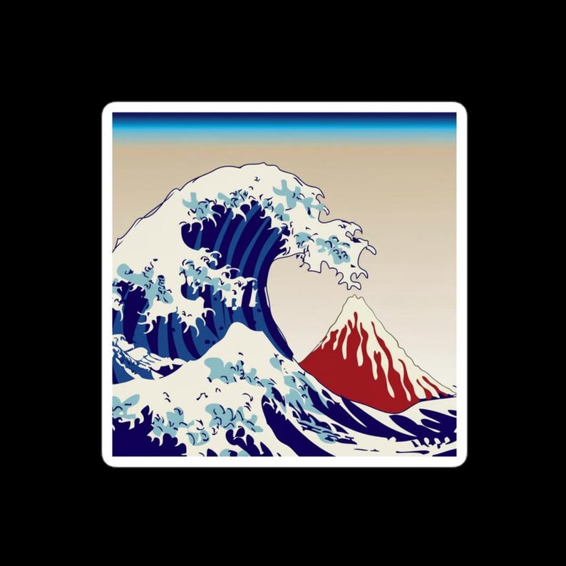 Hokusai Great Wave Red Fuji Sticker Japanese Art Mashup Vaporwave ...
