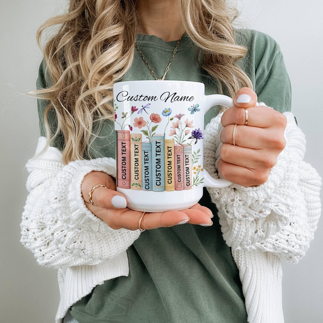 Personalized Floral Books Mug, Custom Tittle & Name Librarian, Gift for ...