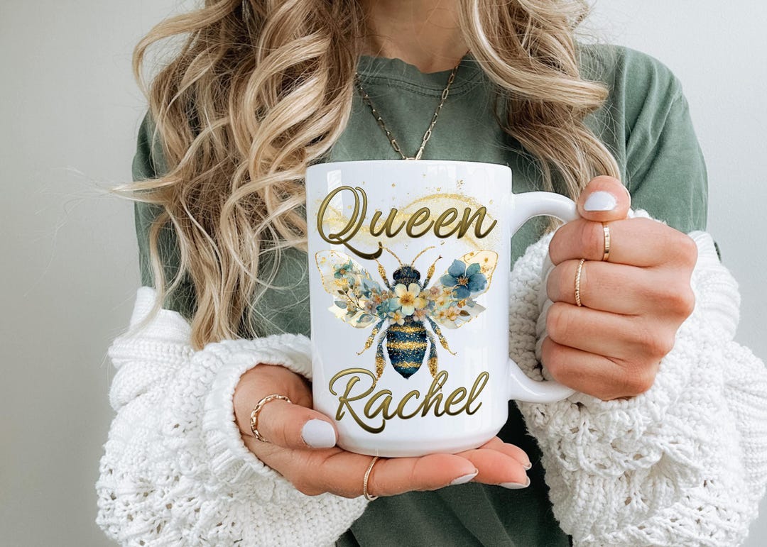 Custom Queen Bee Mug, Bumble Bee Cup, Bee Name Mug, Floral Bee Mug ...