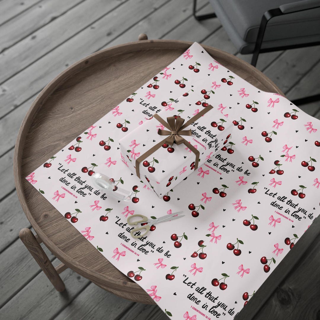 Cherry Floral Quote Wrapping Paper | Pink Gift Wrap Roll - Etsy