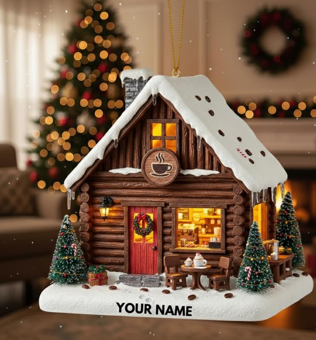 Personalized Coffee Cabin Christmas Ornament, Gift for Coffee Lovers ...