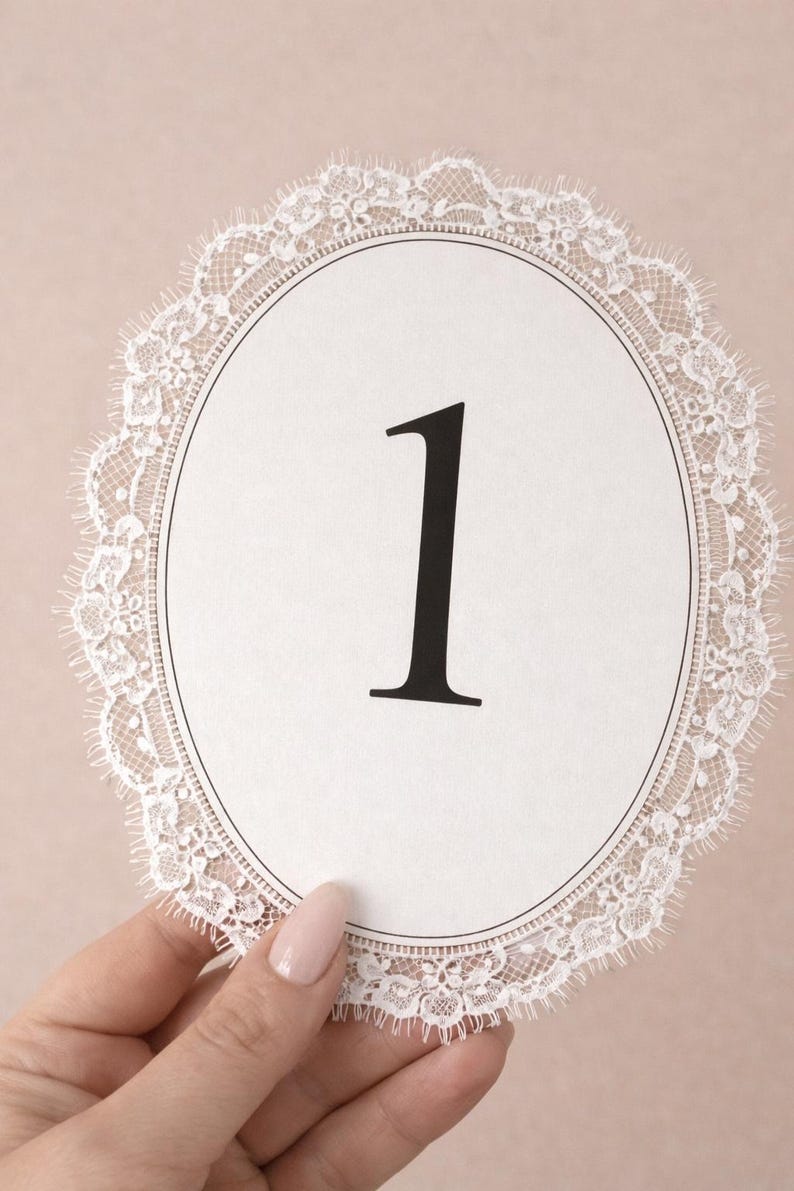 Luxury Lace Edge Wedding Table Number • Heirloom-style Table Card ...