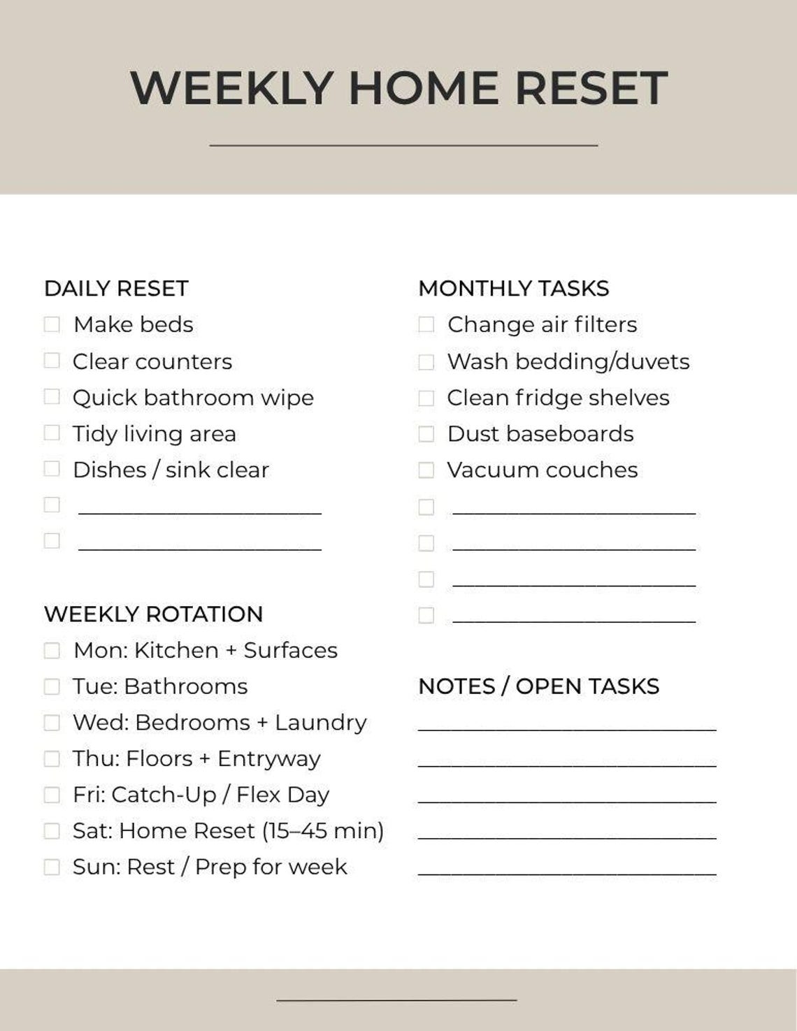 Weekly Home Reset Checklist - Digital Download - Etsy