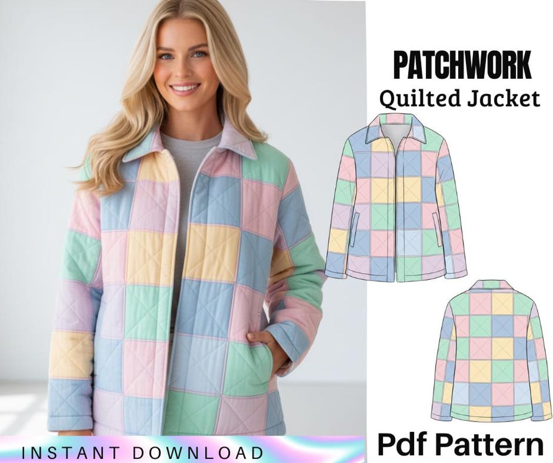 Quilted Patchwork Jacket PDF Sewing Pattern – Women’s Coat Pattern ...