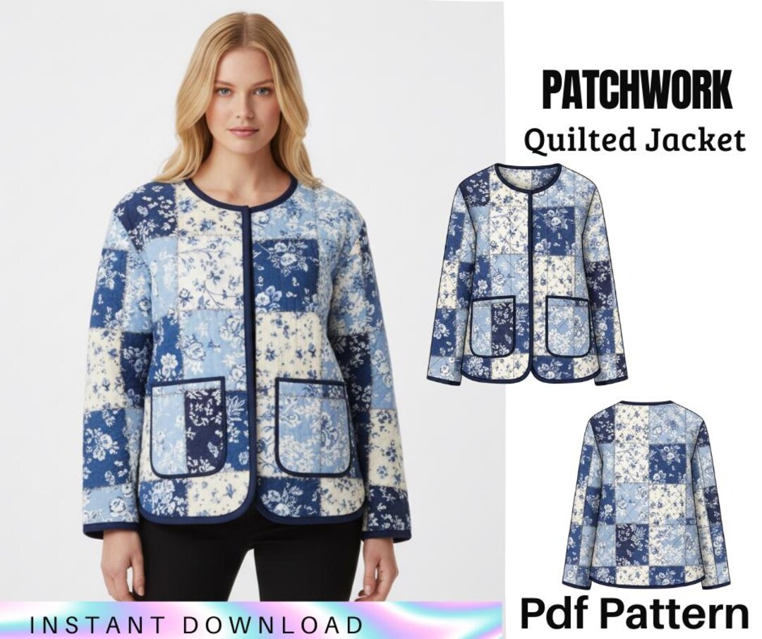 Patchwork Quilted Jacket PDF Sewing Pattern – Women’s Coat Pattern ...