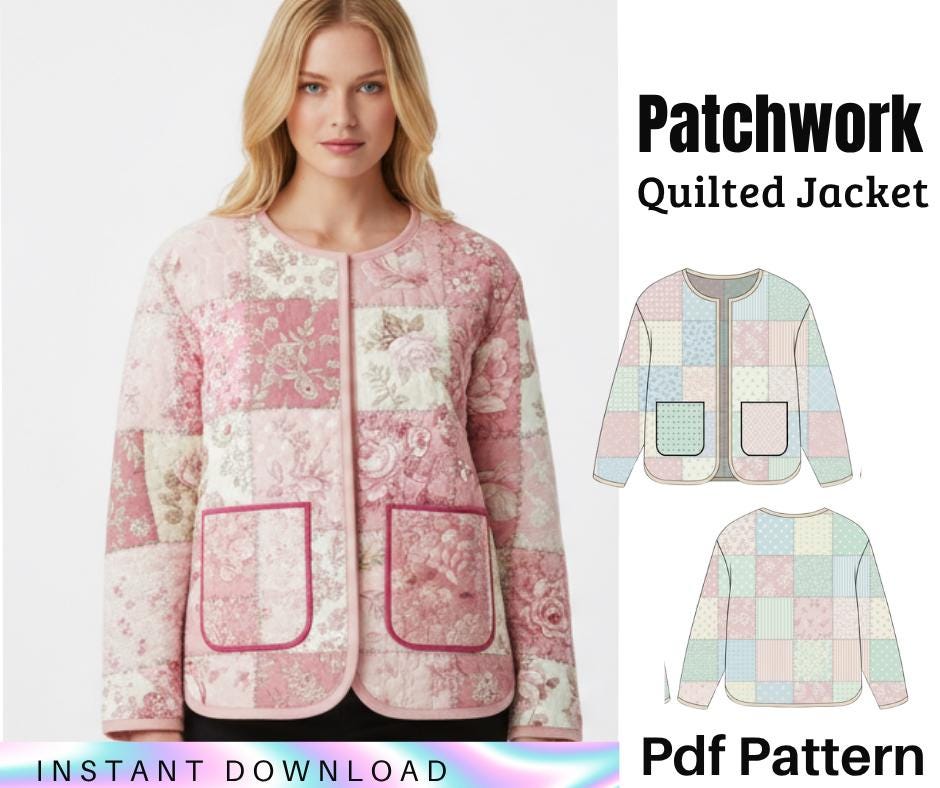 Patchwork Quilted Jacket PDF Sewing Pattern – Women’s Coat Pattern ...