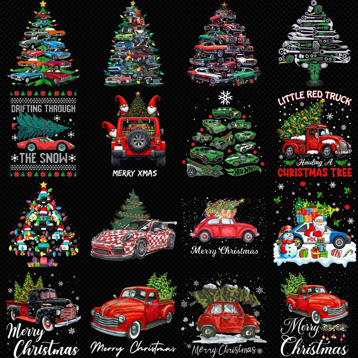 Cars Christmas Tree PNG Bundle, Drifting Christmas Tree, Red Truck ...