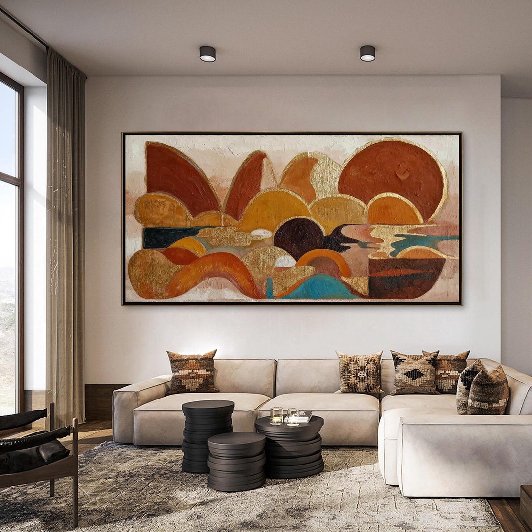 Modern Abstract Earth Tone Oil Painting, Contemporary Geometric ...