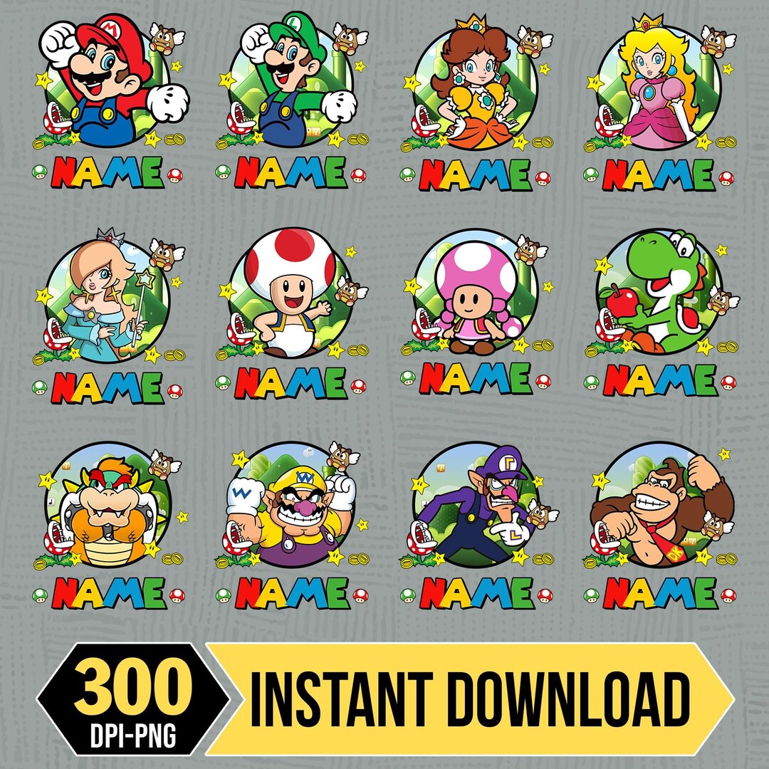 Personalized Mario and Friends Png Bundle Download, Custom Super Mario ...