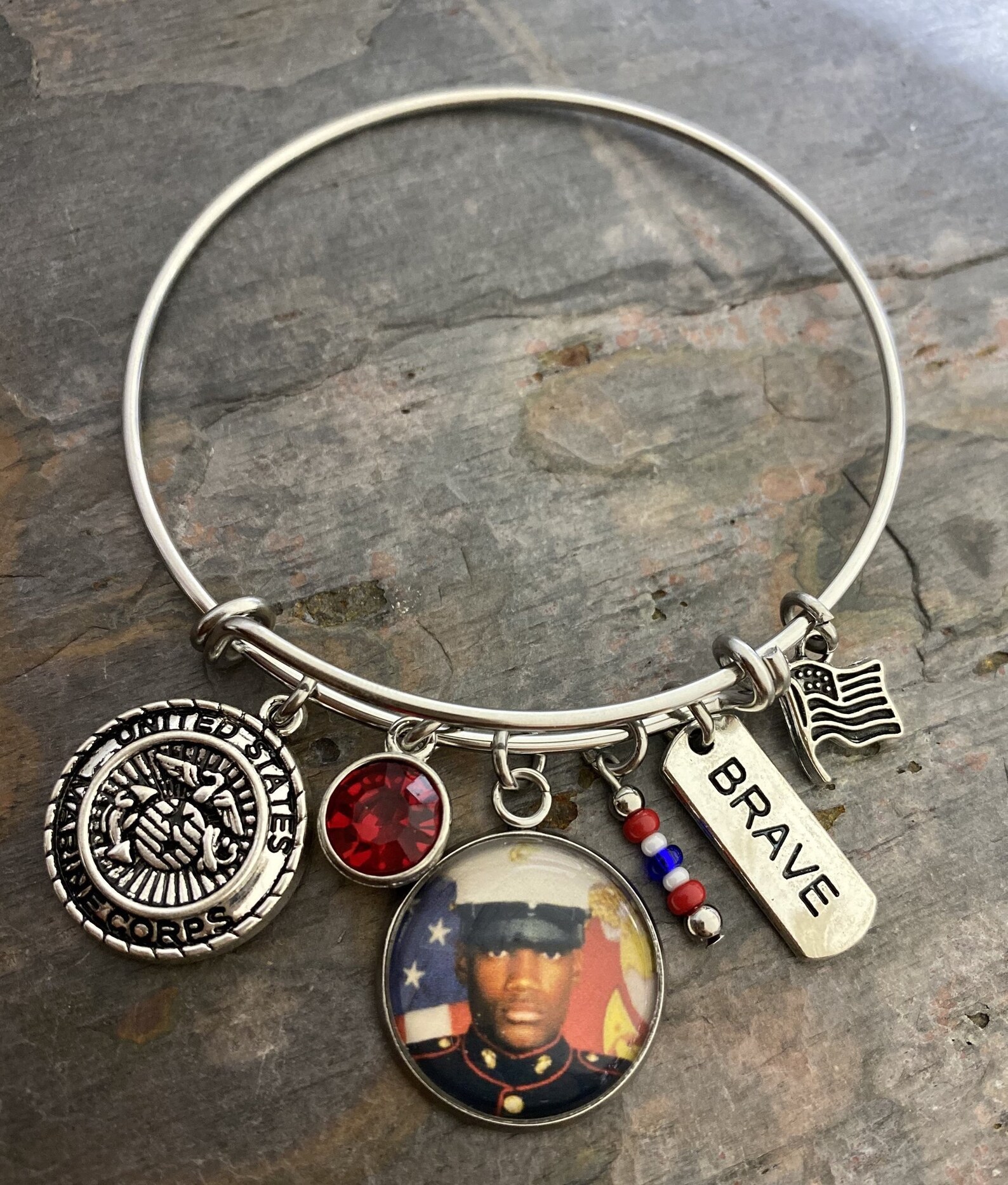 Military Photo Bracelets Stainless Adjustable Bangle | Etsy