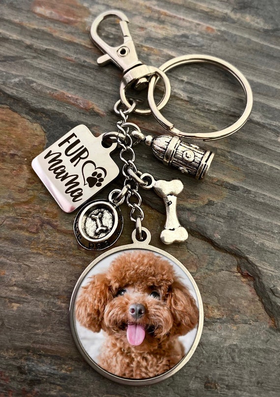Pet Photo Keychain With Fur Mama Charm Stainless Steel | Etsy