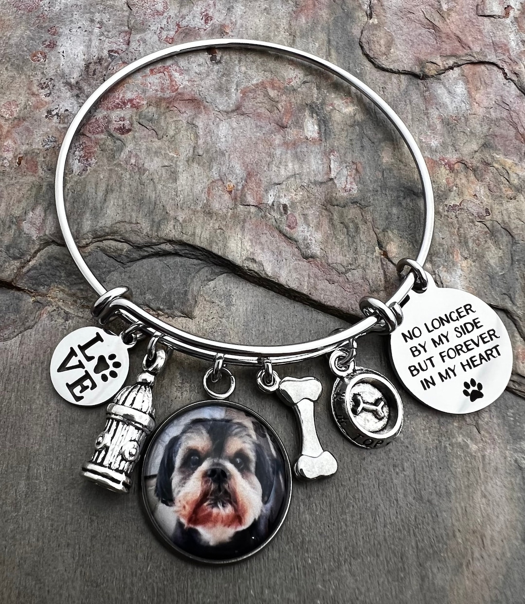 Custom Pet Memory Stainless Adjustable Bangle Bracelet- Cat and Dog ...