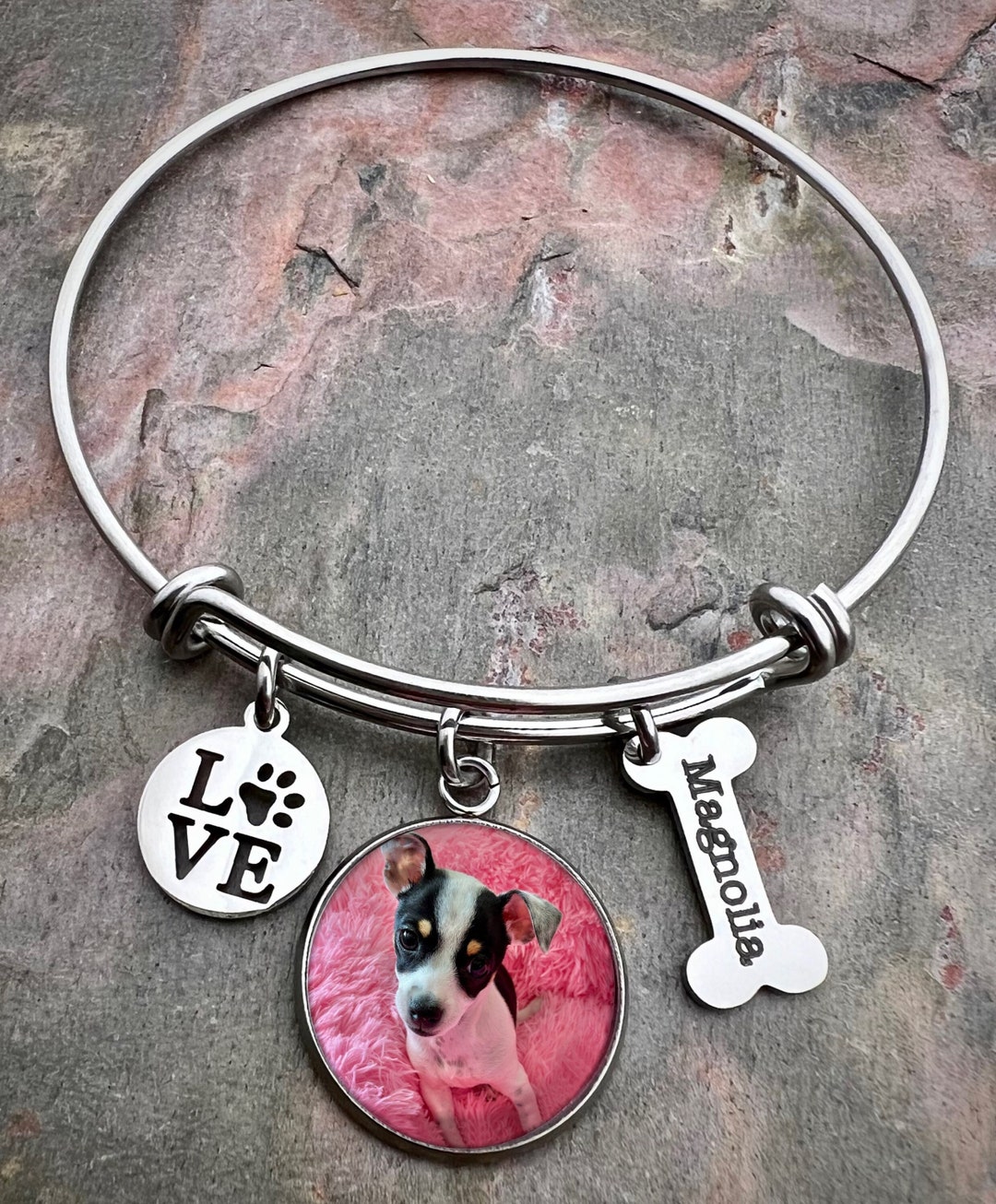 Pet Photo Puppy Love Stainless Adjustable Bangle Bracelet - Dog Cat ...