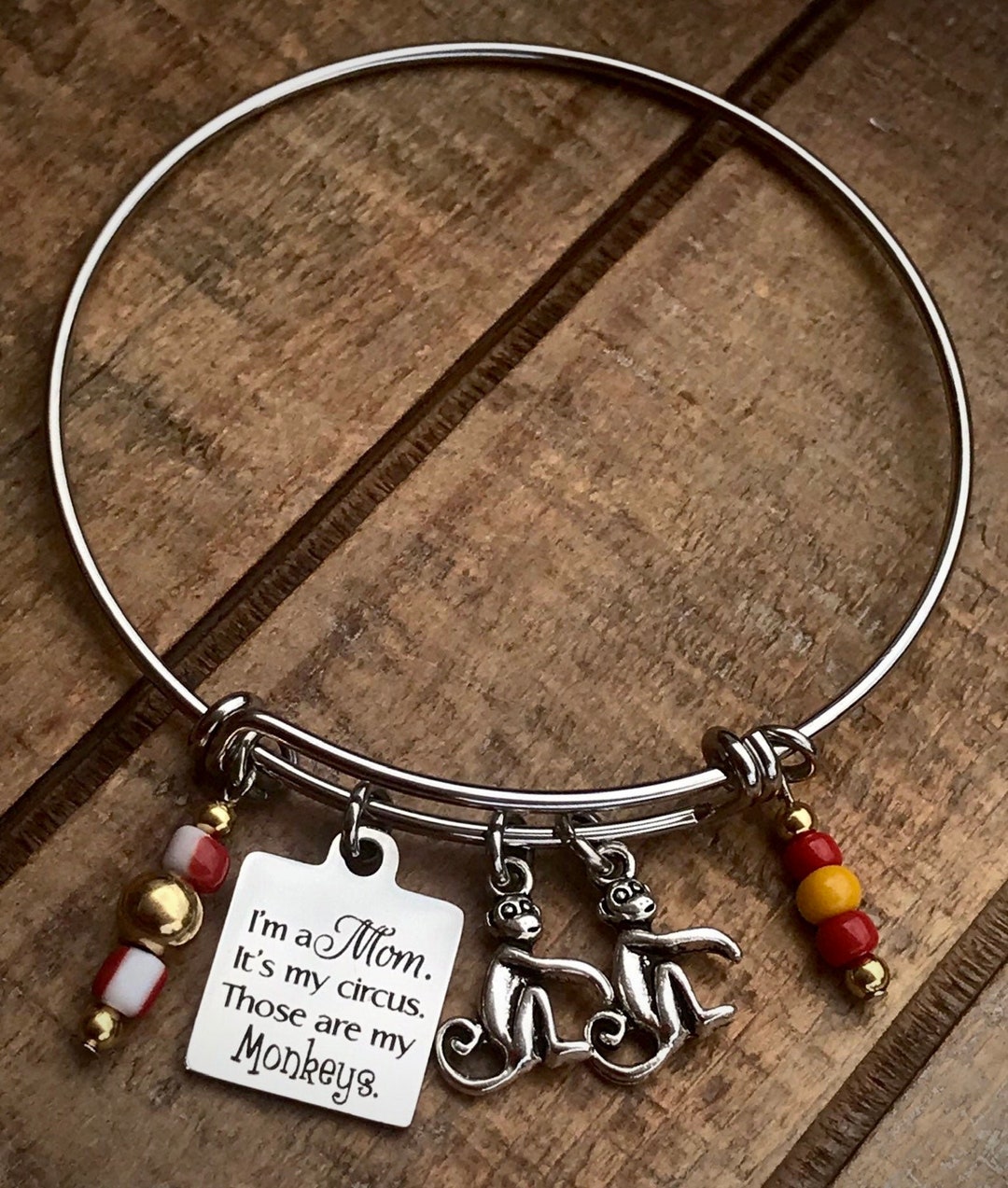 Circus Mom Monkey Charm Bangle – Stainless Steel Adjustable Bracelet - Etsy