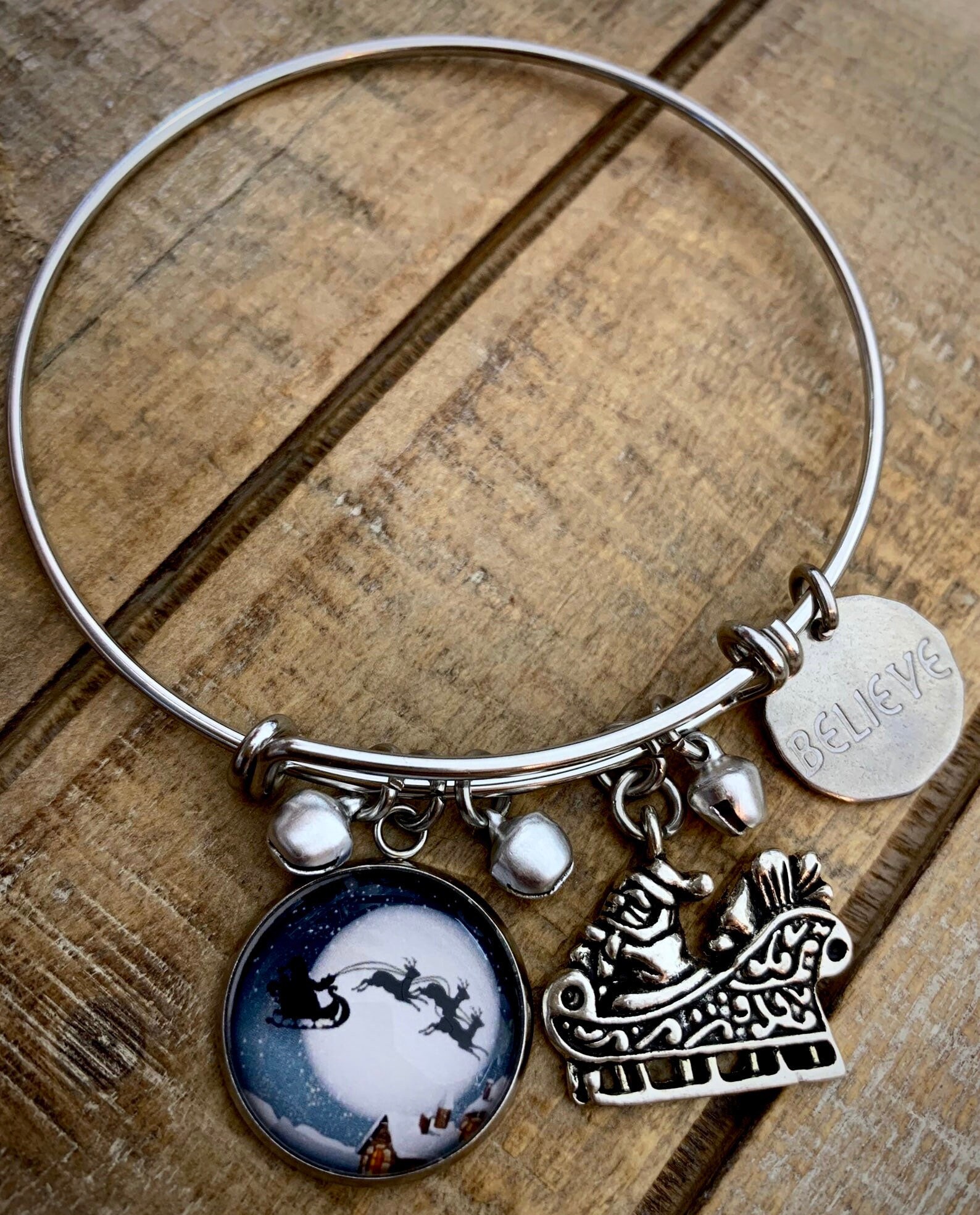 Santa Christmas Eve Stainless Adjustable Charm Bangle Bracelet - Etsy