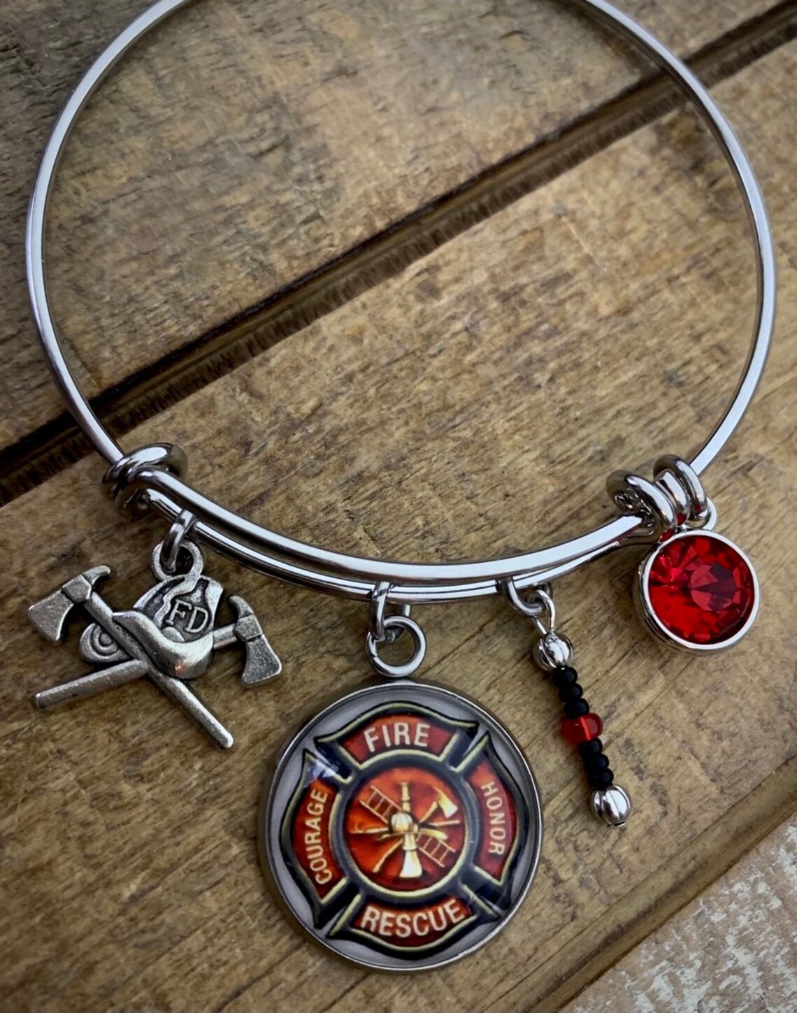 Firefighter Charm Custom Stainless Adjustable Bangle Bracelet - Etsy