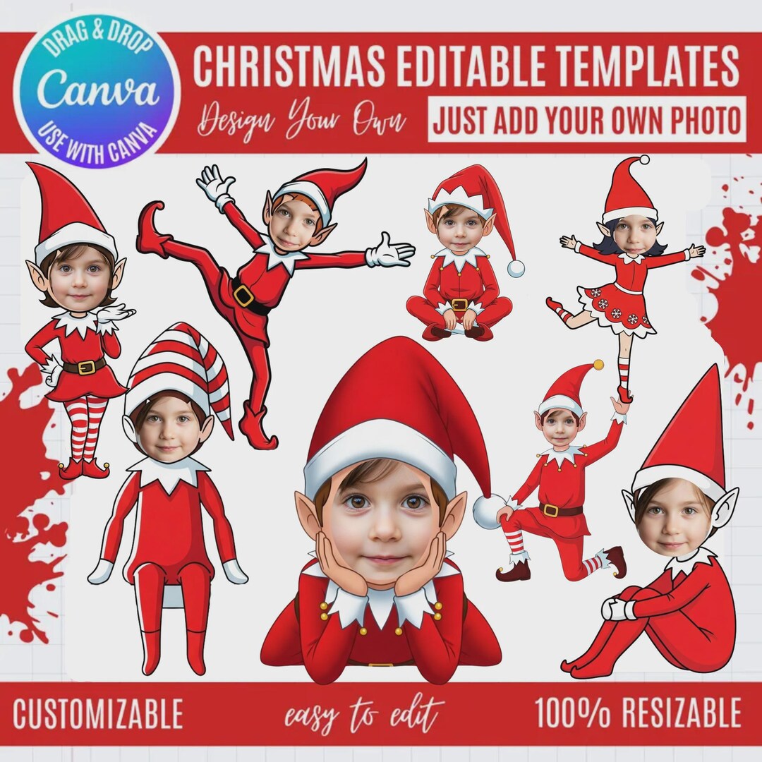 Elf Christmas Photo Frames Canva Template | 10+ Canva Holiday Elf ...
