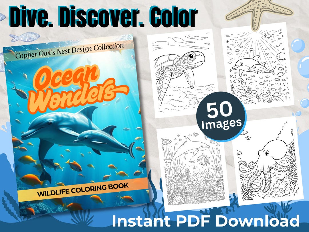 Ocean Wonders Coloring Pages | 50 Ocean and Sea Life Illustrations ...