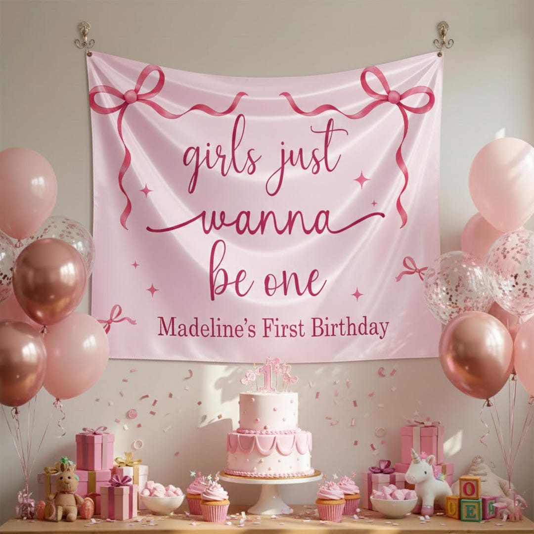 Personalized Girls Just Wanna Be One Silk Banner, Girl 1st Birthday ...