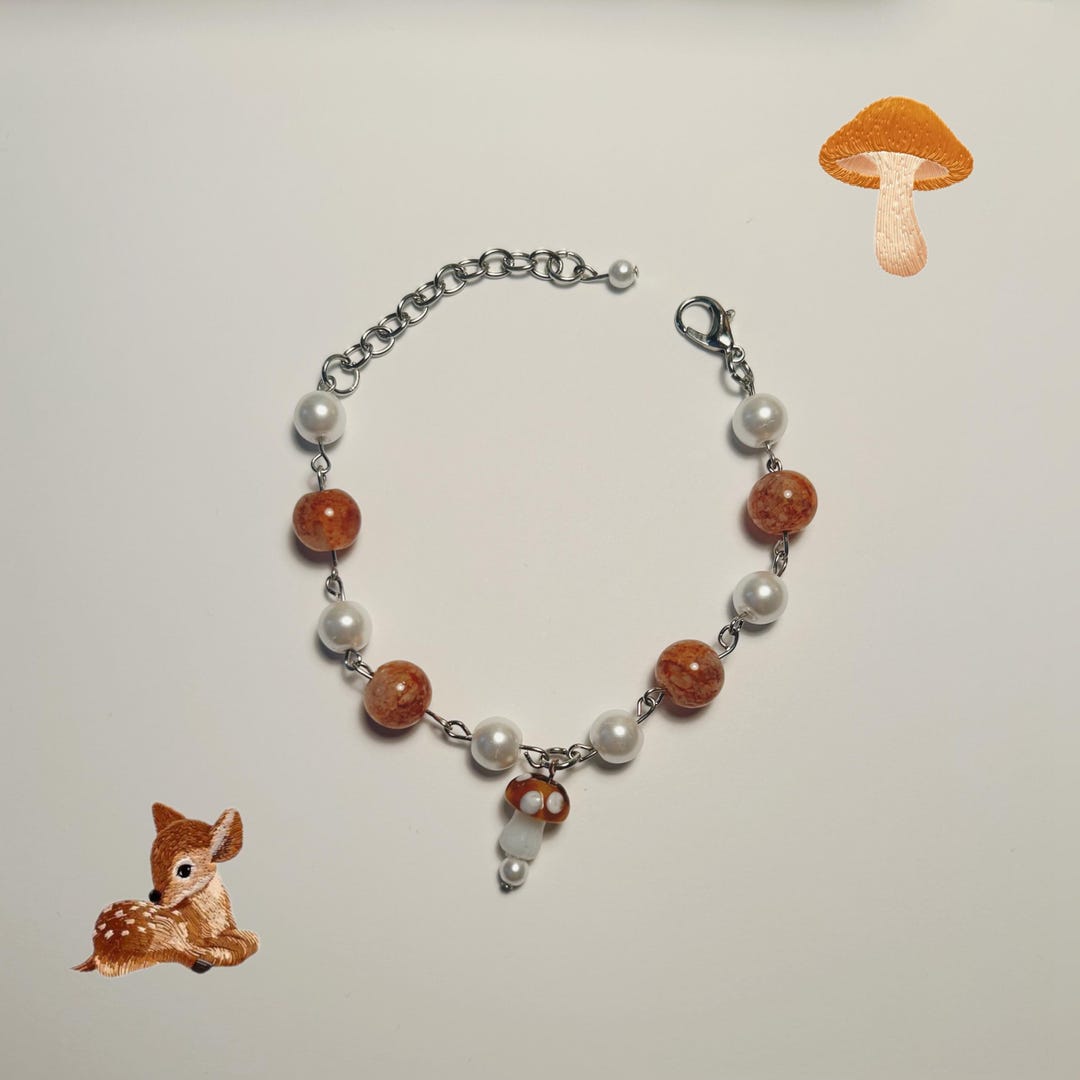 Brown Mushroom Cottagecore Handmade Charm Bracelet - Etsy